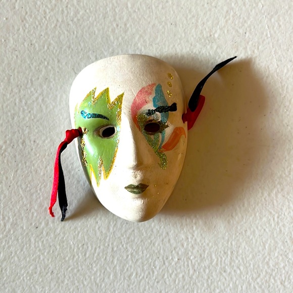 Art | Ceramic Theater Mask White Green Black Blue Pink Ribbons Red Gold ...
